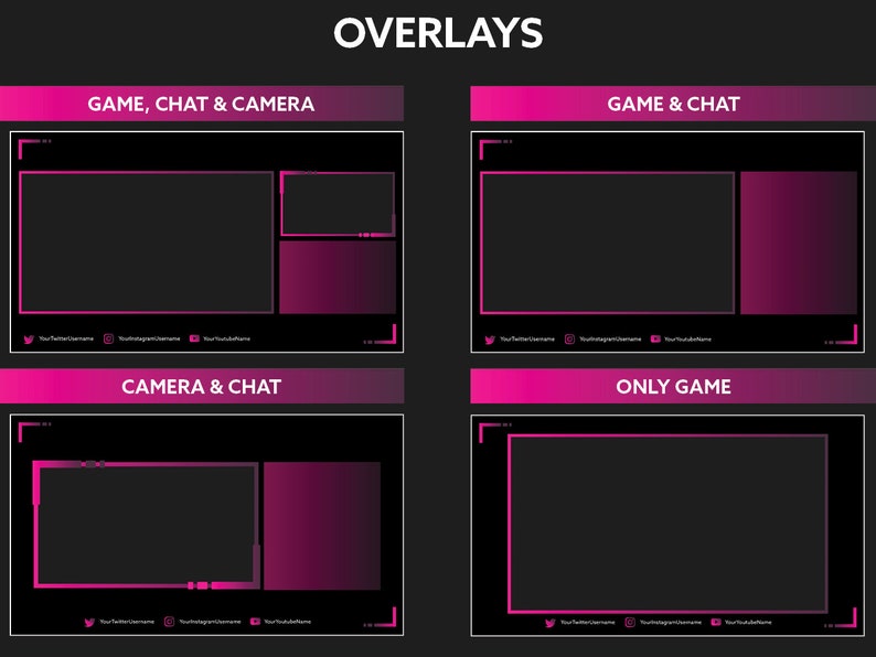 Pink Purple Stream Package | Overlays, Scenes, Panels, Alerts + Social ...