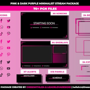 Pink Purple Stream Package | Overlays, Scenes, Panels, Alerts + Social ...