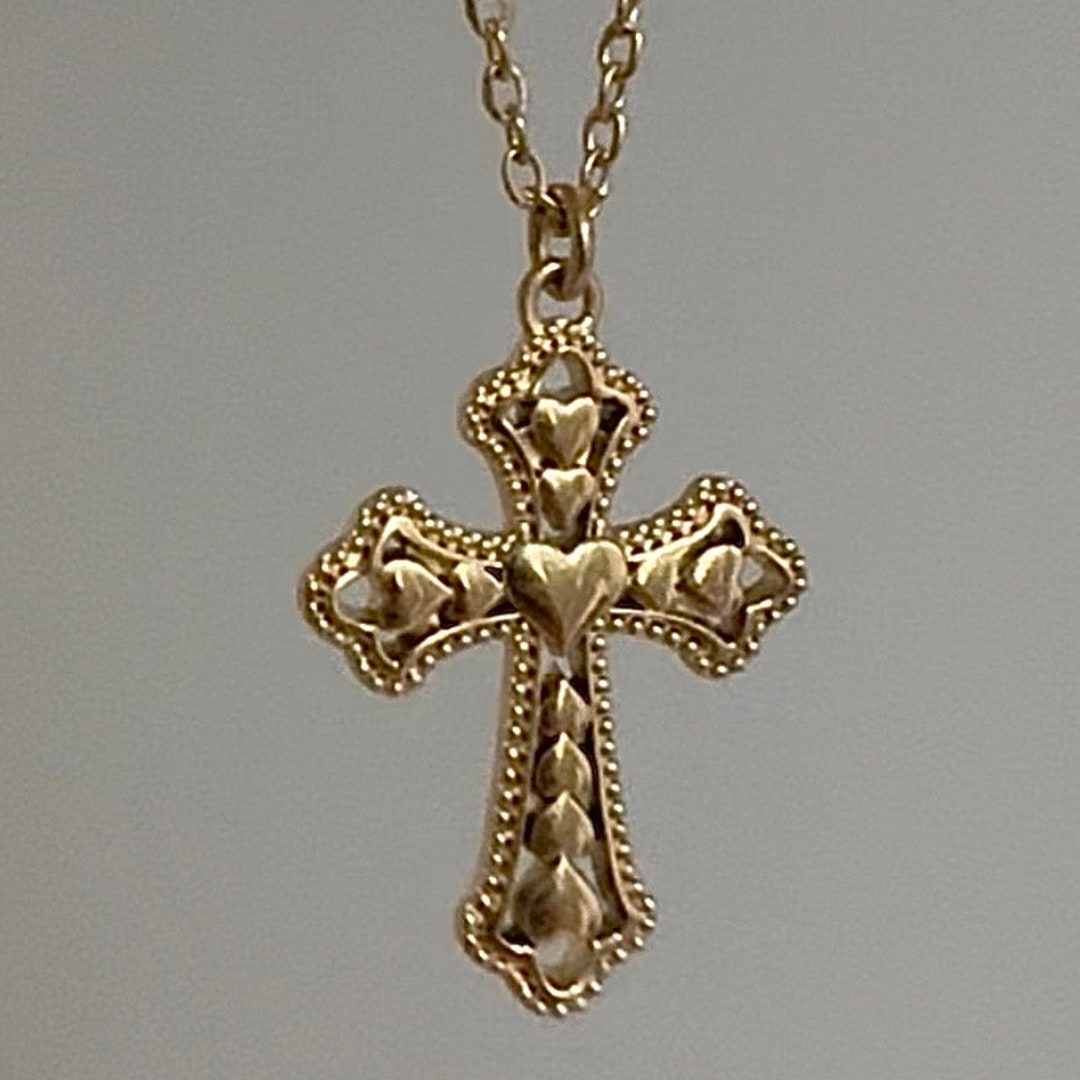 Heart Cross Necklace 18k Gold Stainless Steel Oval Link Chain Cross ...