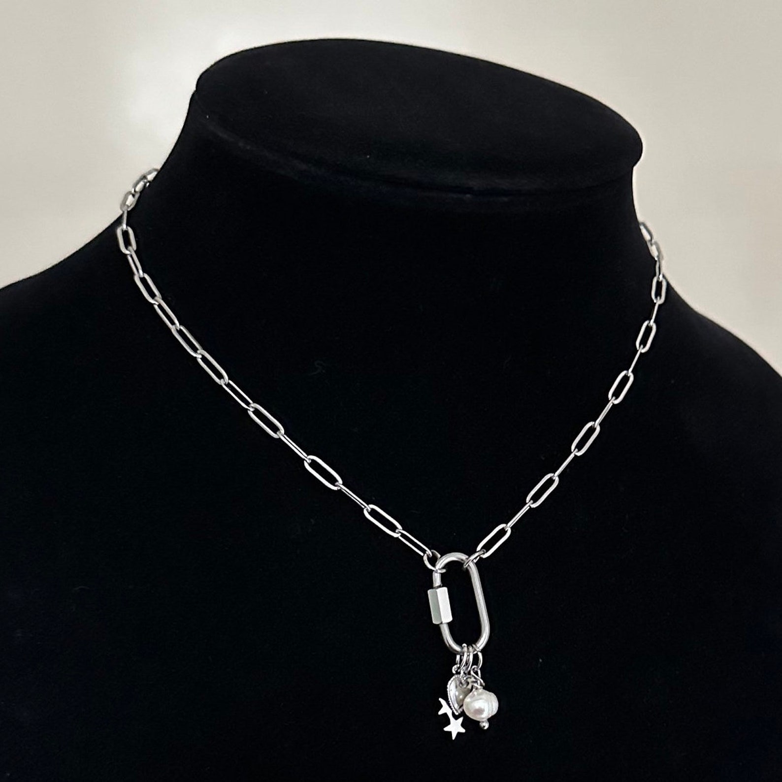 Mini Carabiner Clip Link Chain Necklace Gold Charms Stainless Steel ...