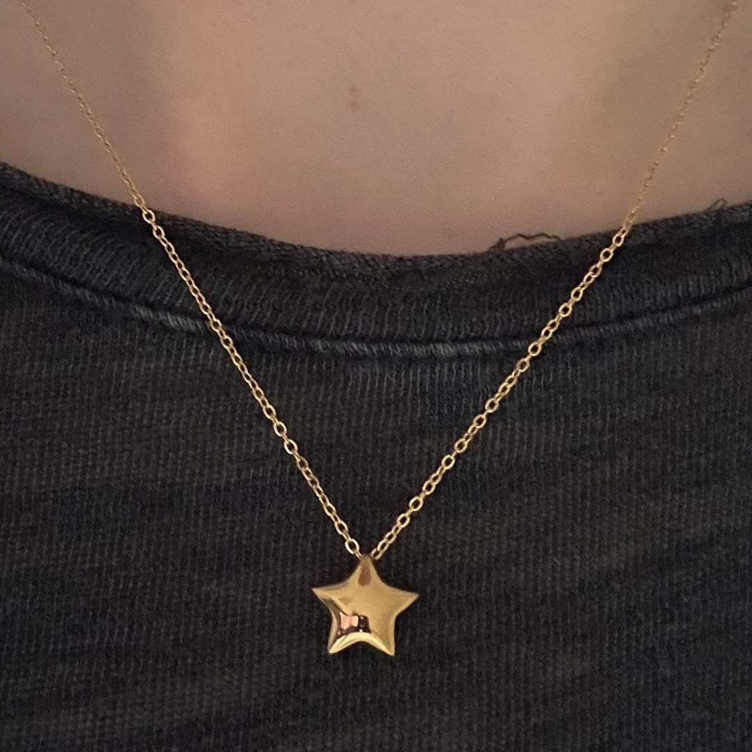 Mini Puffed Star Necklace Puffy Chunky Star Pendant Link Chain 18k Gold ...