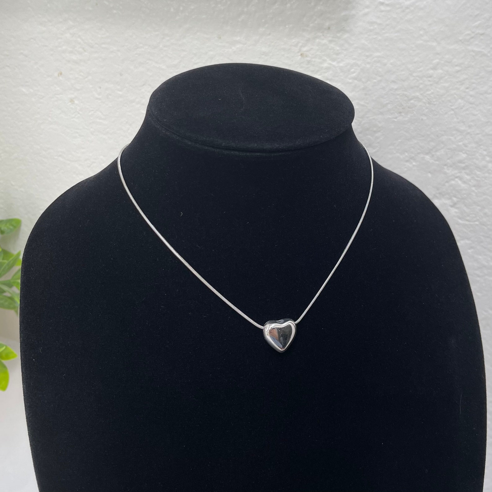 Small Puffy Heart Necklace Puff Chunky Heart Pendant Snake - Etsy