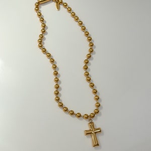 Puffy Cross Oversized Ball Chain Necklace 18k Gold Stainless Steel ...