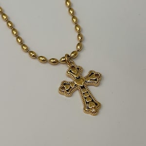 Heart Cross Necklace 18k Gold Stainless Steel Oval Ball Chain Cross ...