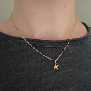 Puffy Initial Mini Bubble Letter Gold Filled Chain Necklace Stainless ...