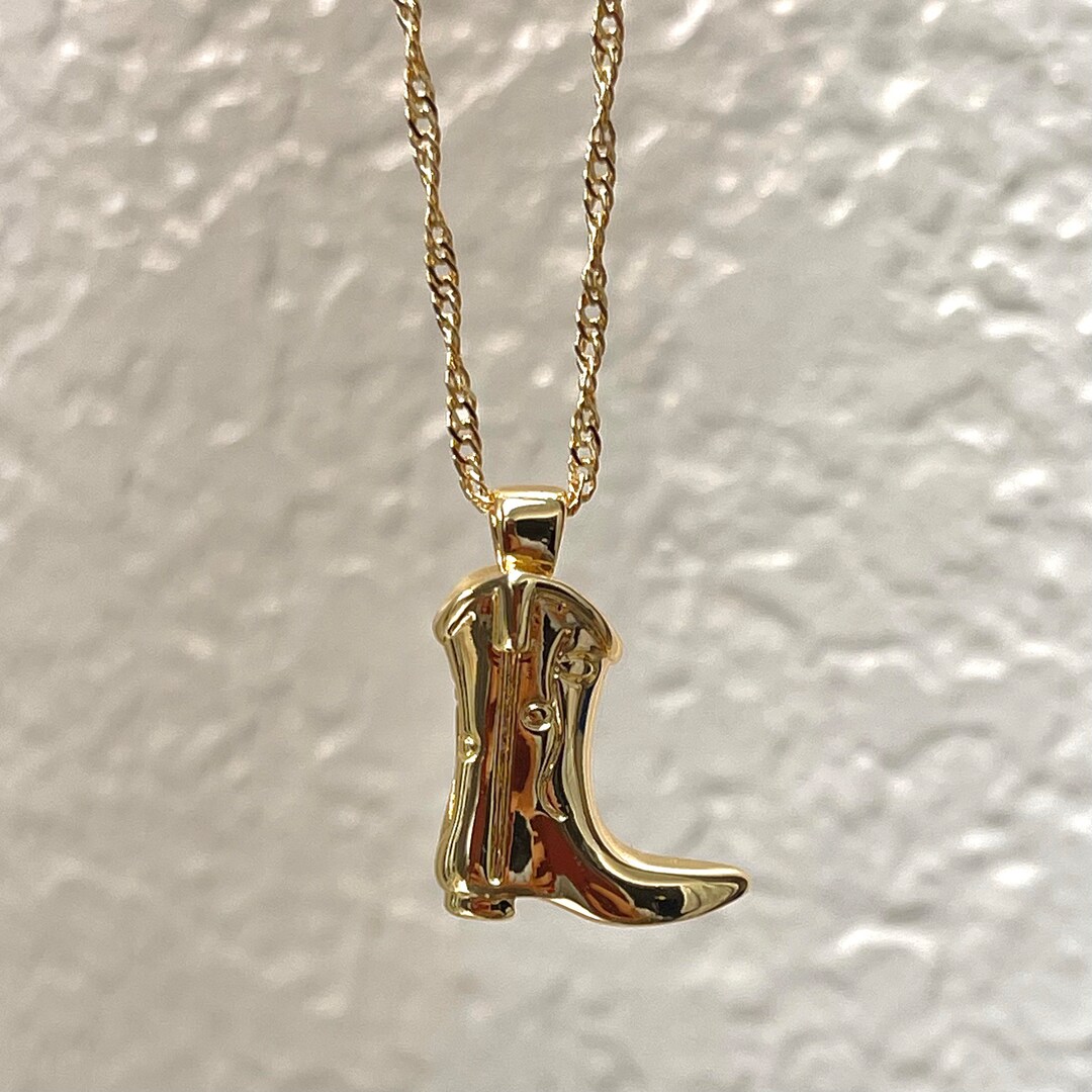Cowboy Boot Pendant Necklace Country Jewelry Cowgirl 18k Gold Stainless ...