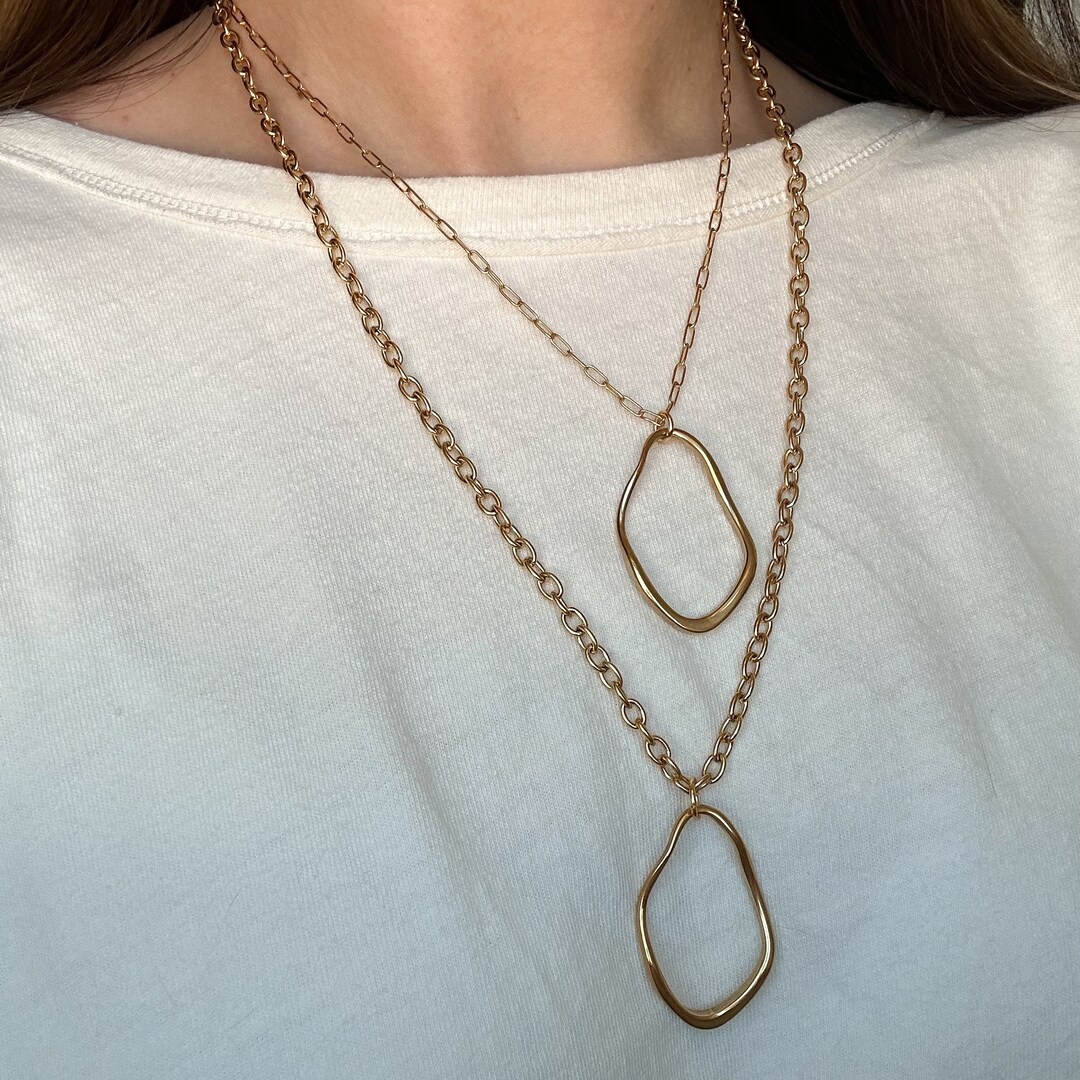 Oval Wavy Abstract Gold Vintage Inspired Necklace 18k Gold Stainless ...