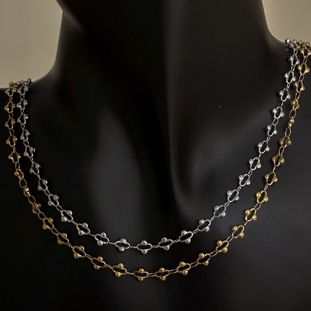Flower Clover Layering Dainty Link Chain Stainless Steel Gold Necklace ...