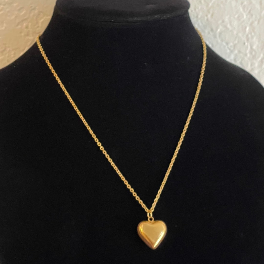 Gold Puffed Heart Pendant Gold Necklace Balloon Jewelry Statement 3D ...