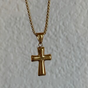 Big Gold Puffy Cross Box Chain Necklace Puffed Cross 3D Cross Pendant ...