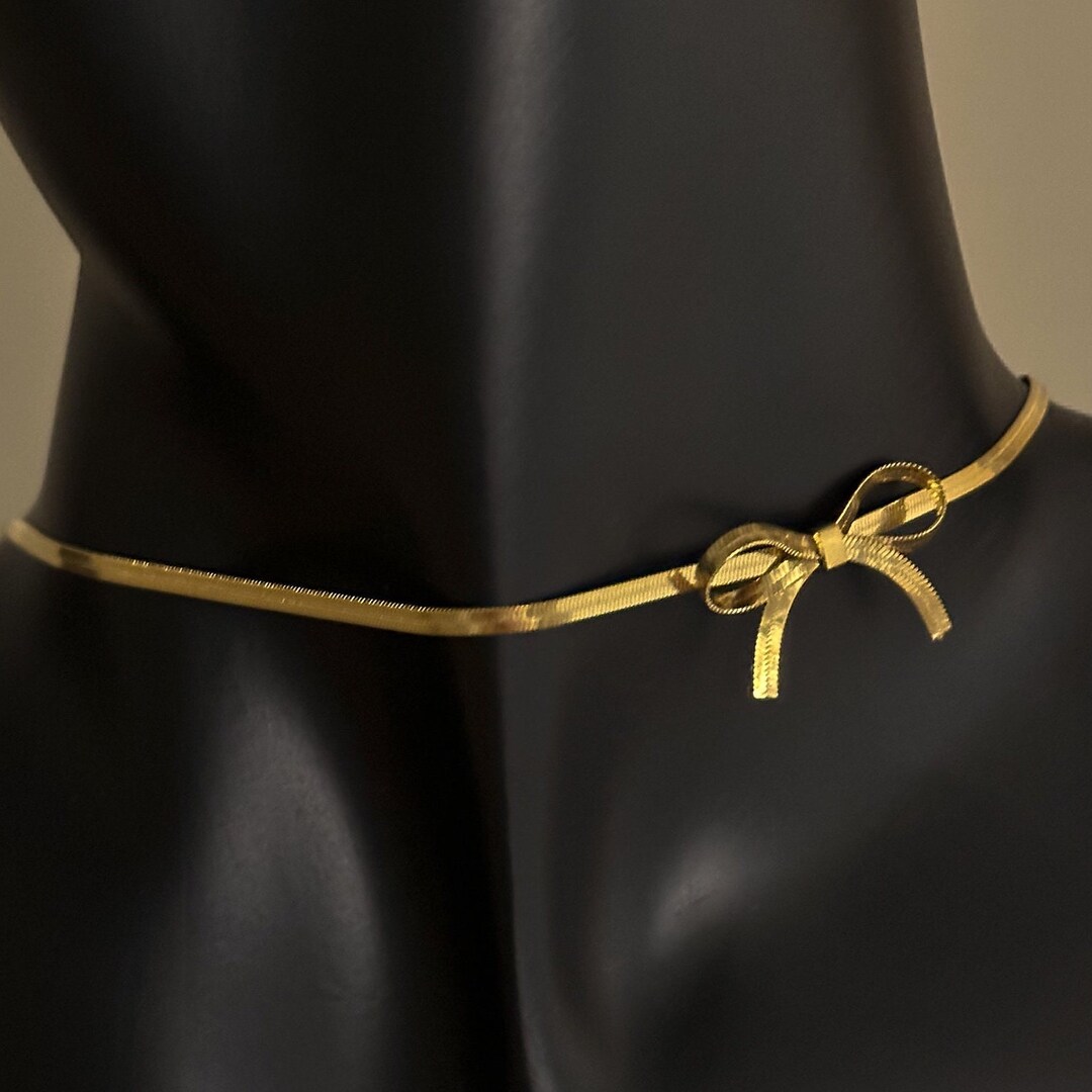 Dainty Bow Necklace Herringbone Chain Bow Choker Gold Bow Silver Tie ...