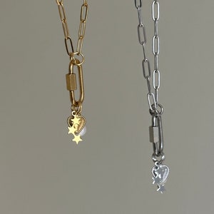 Mini Carabiner Clip Link Chain Necklace Gold Charms Stainless Steel ...