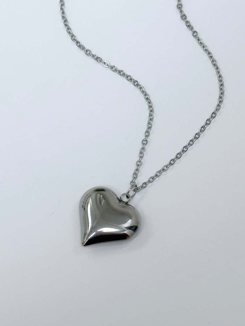 Puffed Stainless Steel Heart Pendant Necklace, Y2K Style - Etsy