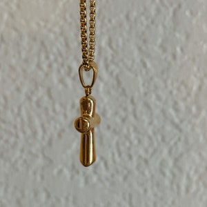 Big Gold Puffy Cross Box Chain Necklace Puffed Cross 3D Cross Pendant ...