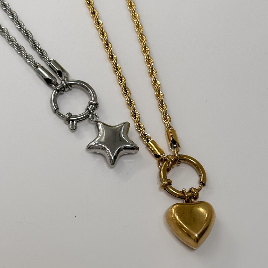 Puffed Heart Puffed Star Stainless Steel Toggle Front Closure Puffed ...