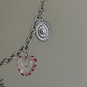 Karma Charm Necklace Stainless Steel Puffed Heart Moon Sun Charm Link ...