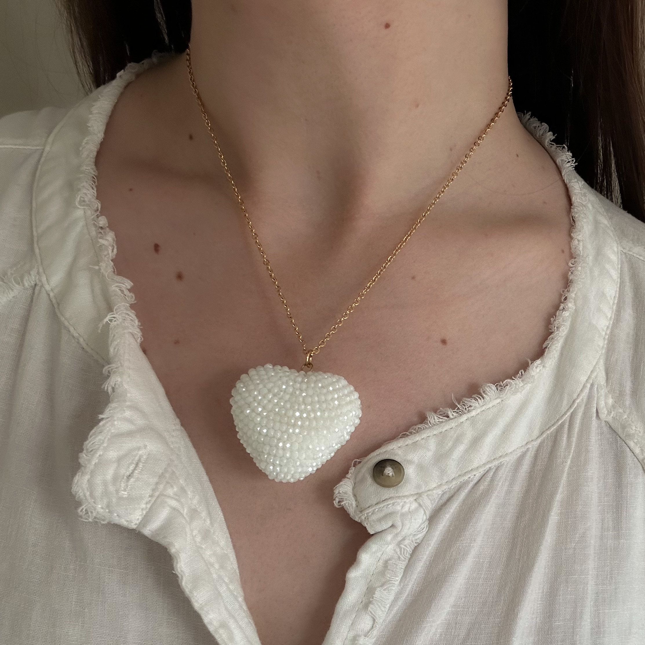 Beaded Puffed Heart Gold Filled Necklace Bead Heart Sparkle Multicolor ...