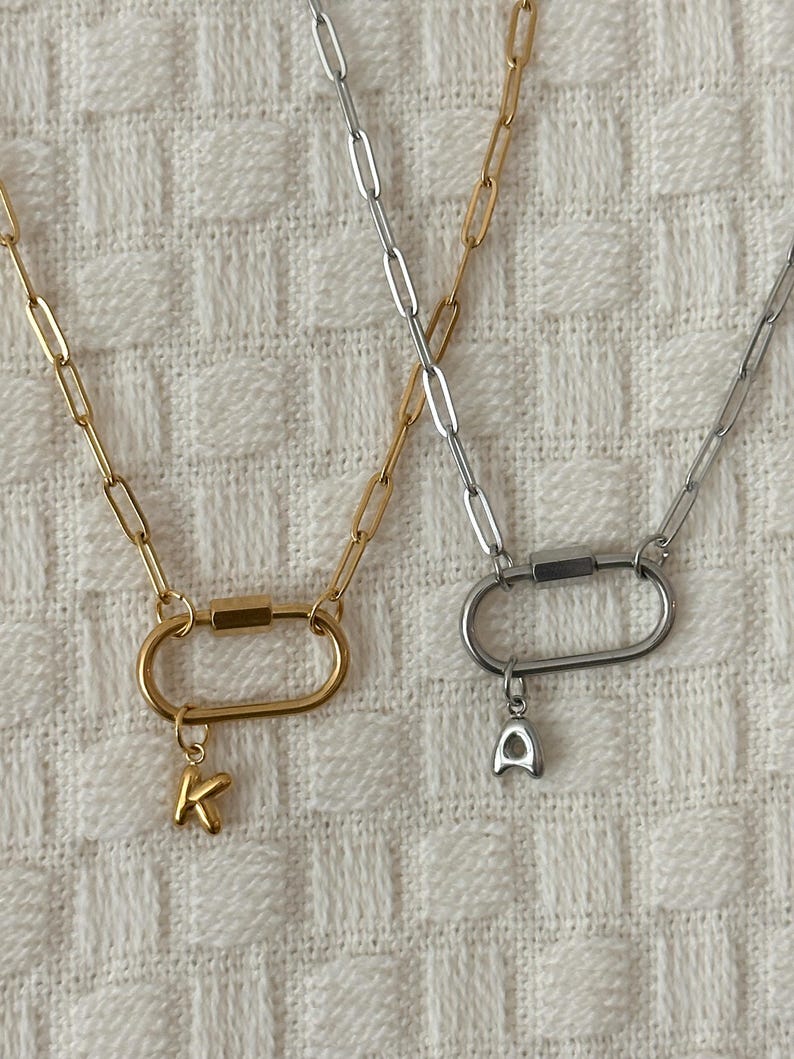 Carabiner Clasp Bubble Letter Paperclip Chain Necklace Stainless Steel ...