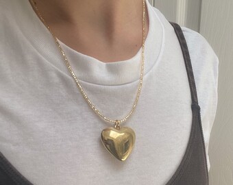 Large Gold Heart Necklace - Etsy