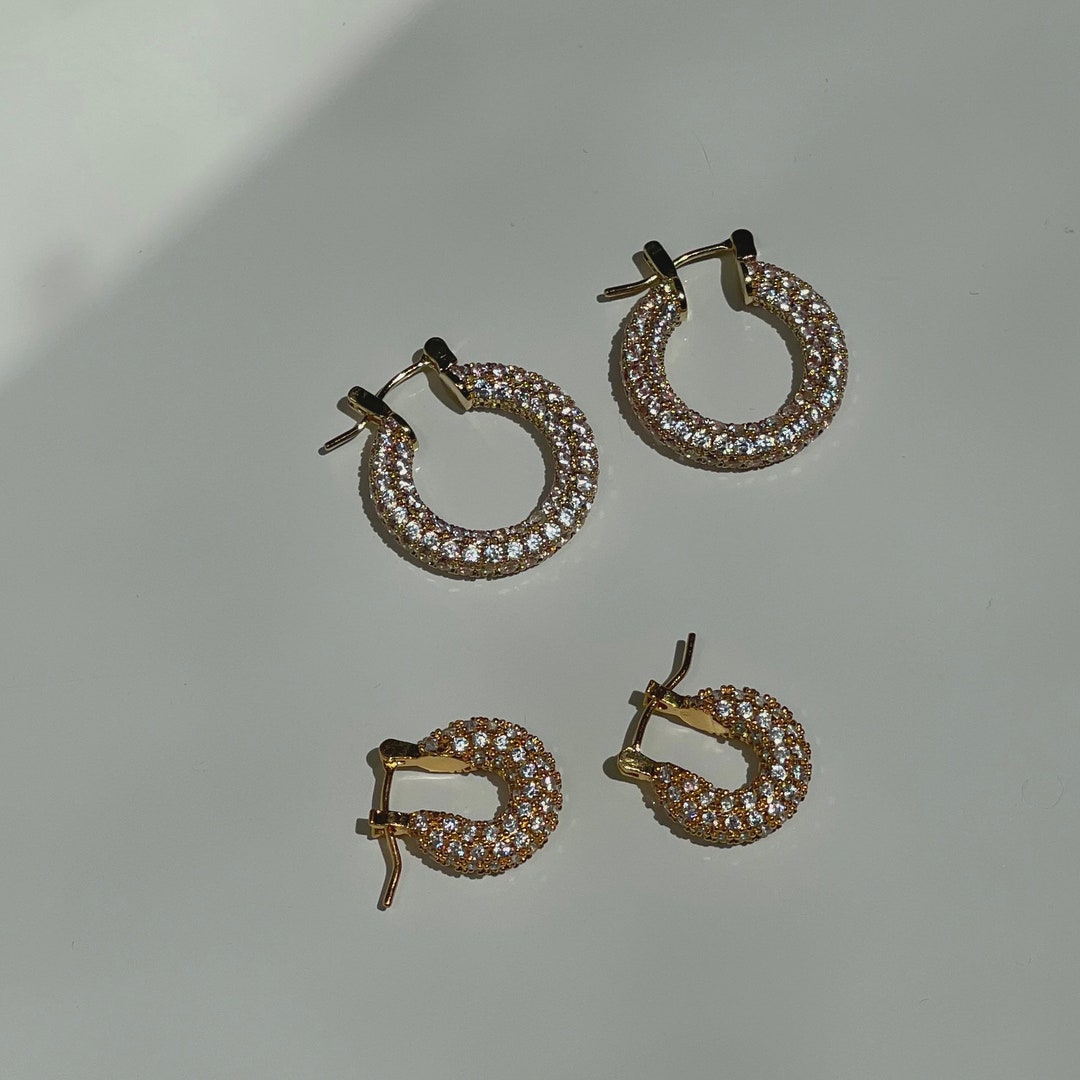 Sparkle Hoop Earrings 18k Gold Sparkly Hoops Jewelry Glam Chunky CZ ...