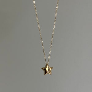 Mini Puffed Star Necklace Puffy Chunky Star Pendant Link Chain 18k Gold ...