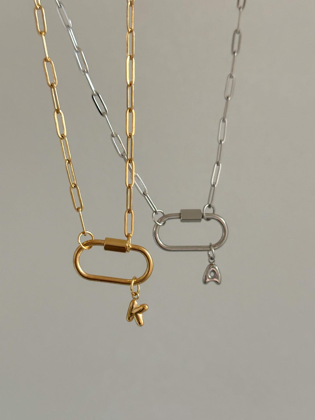 Carabiner Bubble Letter Paperclip Chain Necklace Stainless Steel ...