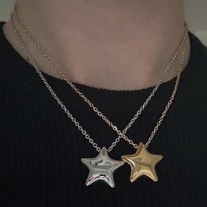 Big Star Necklace Puffed Star Pendant Oval Chain Stainless Steel 18k ...
