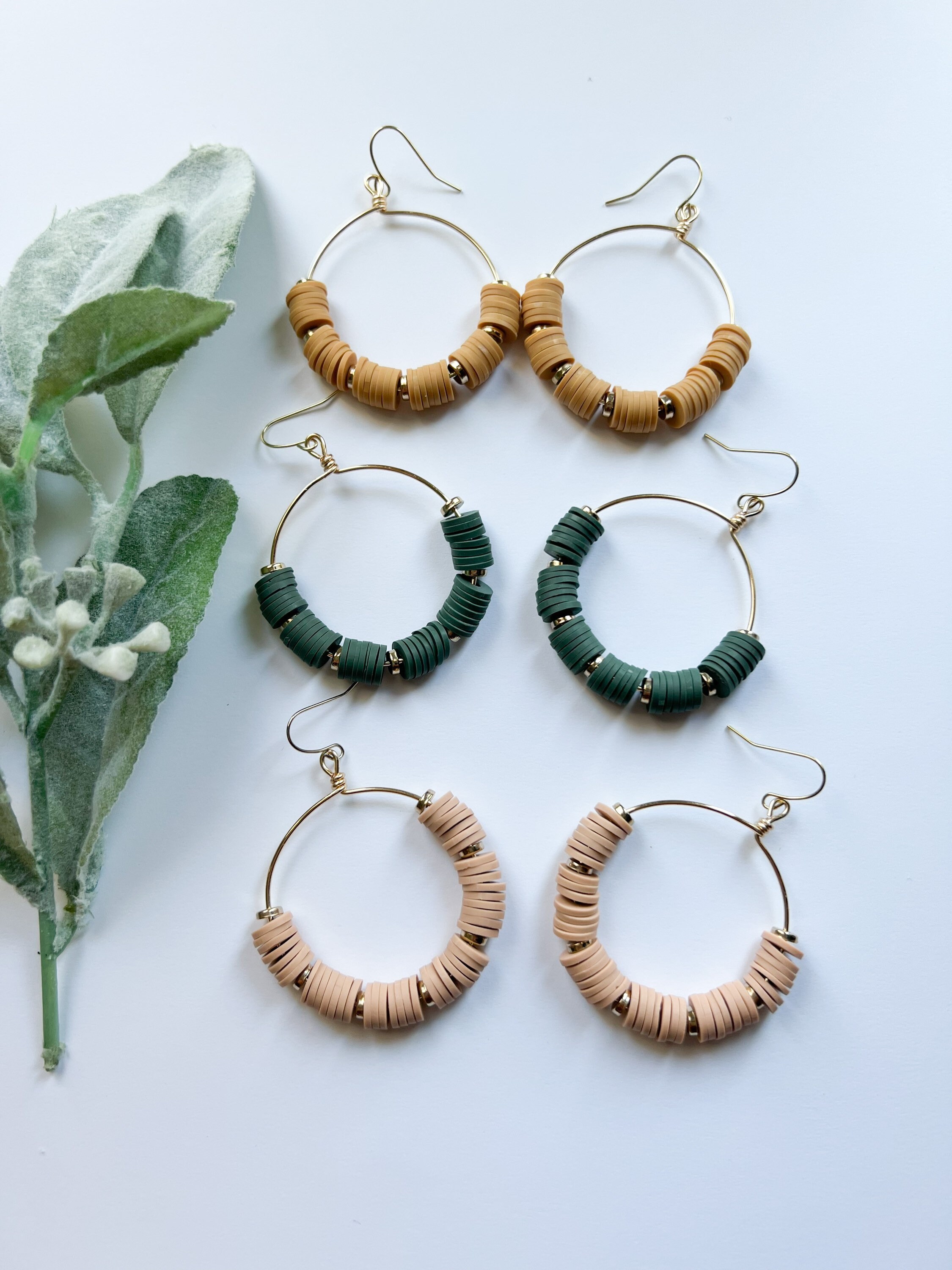 Clay Bead Earrings, Hoop Earrings, Hand Twisted Wire Earrings - Etsy