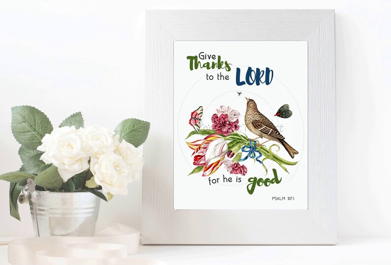 Bible Verse Printable Art Psalm 107:1. Give Thanks. 8.5x11" for Home ...