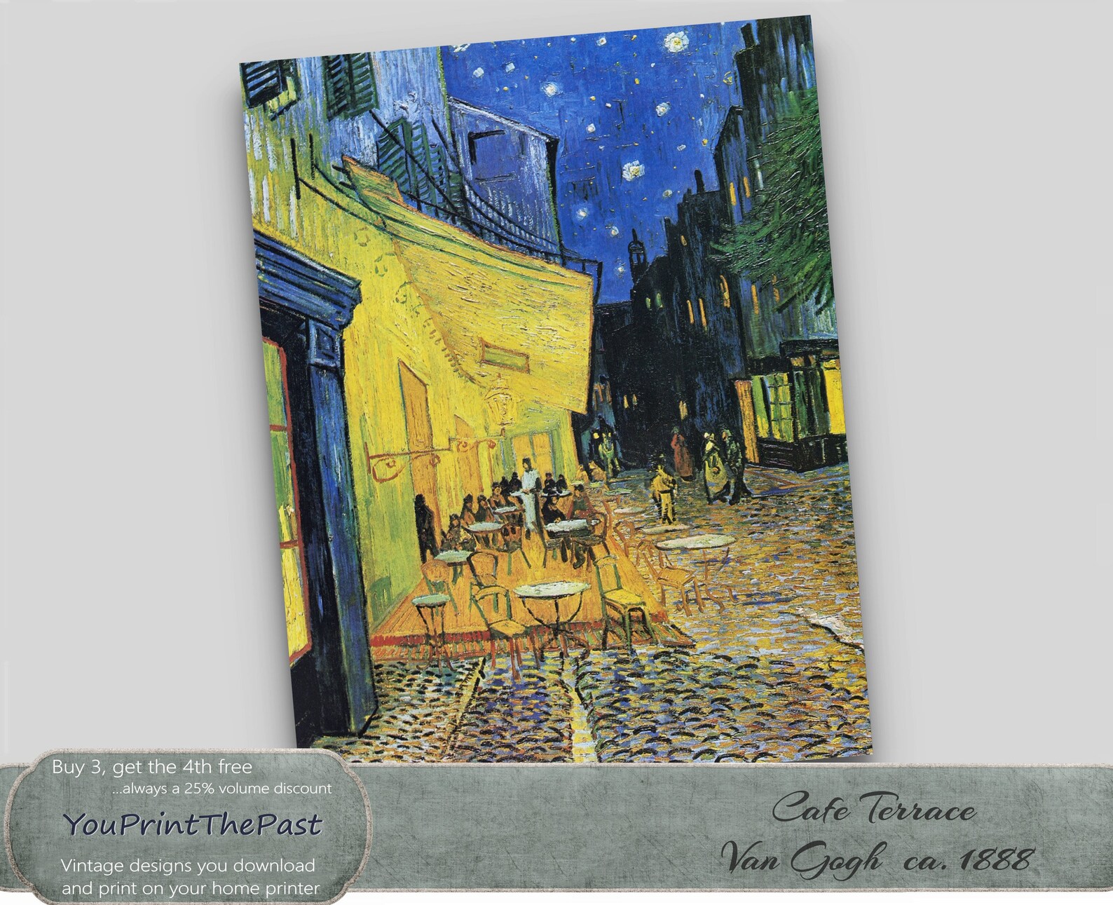 Vintage Van Gogh Painting to Print Titled cafe Terrace. 8.5x11 for Home ...