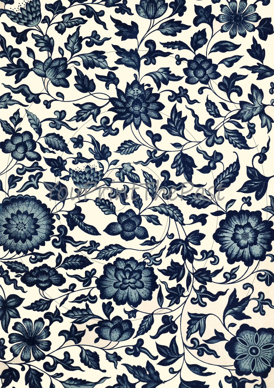 3-size Antique Floral Chinoiserie. Digital Decorative Paper. Vintage ...