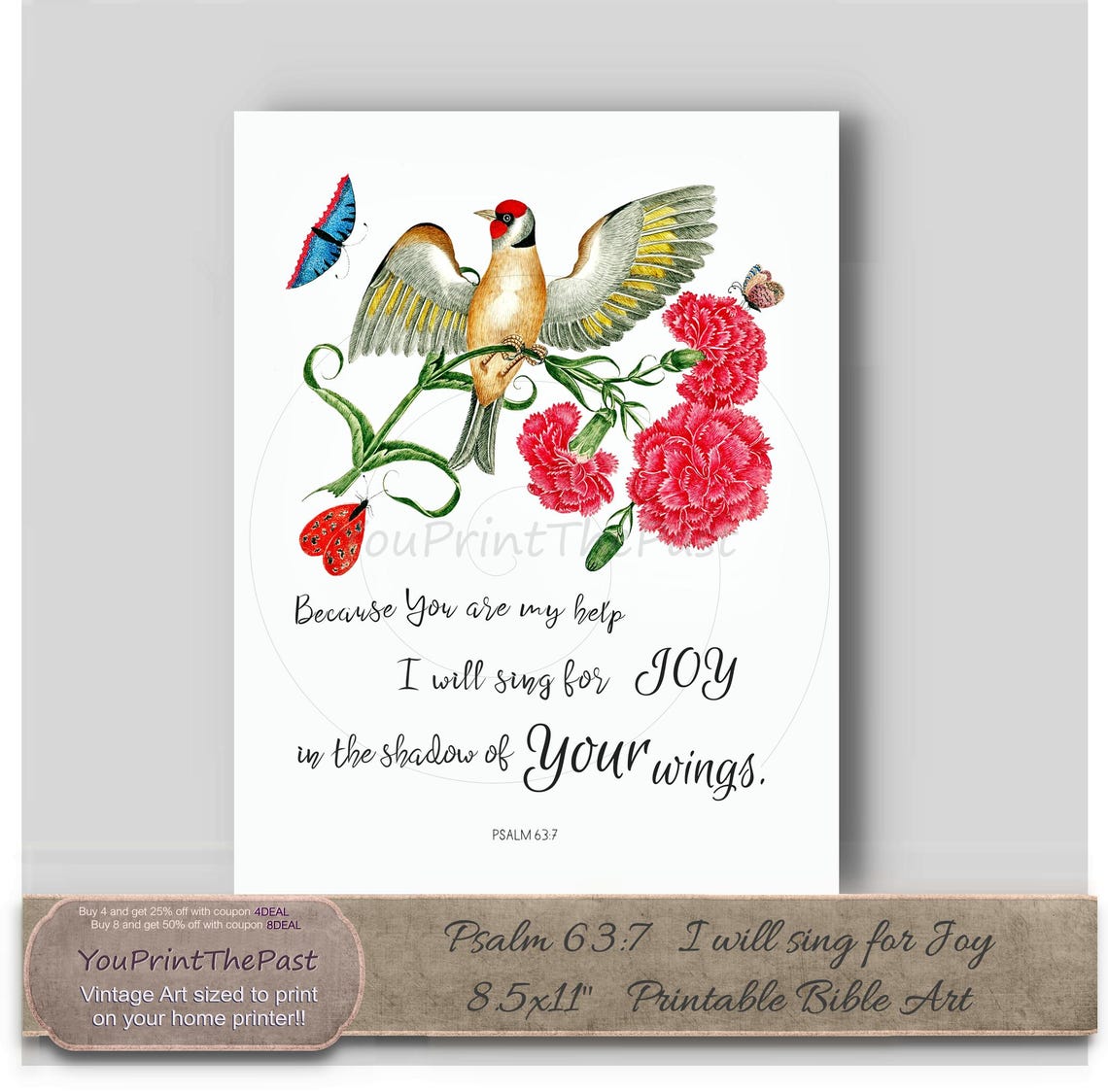 Printable Bible Verse Art. Psalm 63:7 Sing for Joy. 8.5x11" for ...