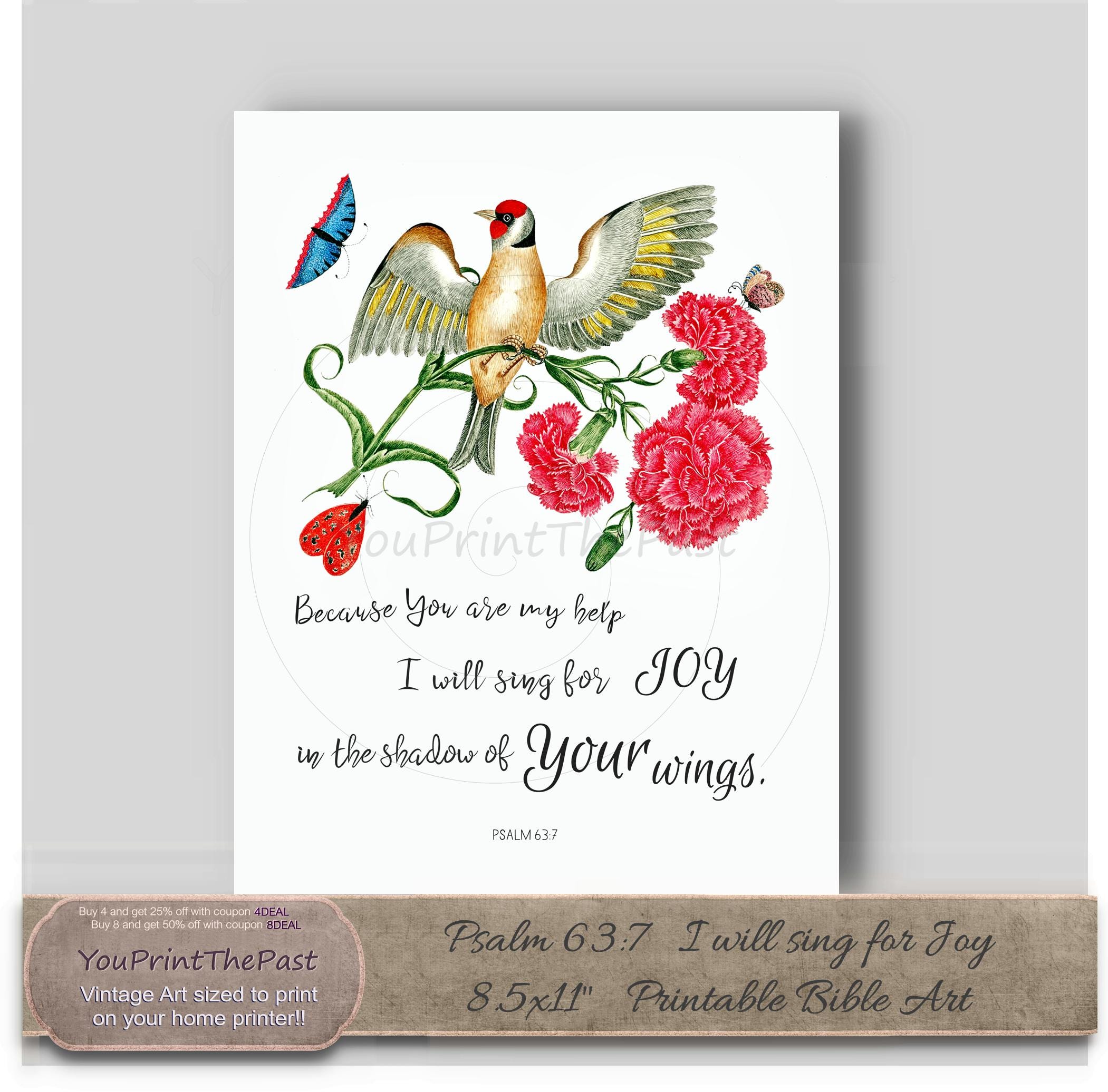 Printable Bible Verse Art. Psalm 63:7 Sing for Joy. 8.5x11" for ...