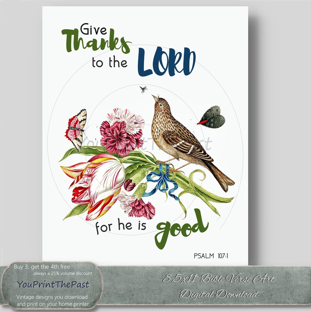Bible Verse Art Psalm 107:1. Give Thanks 8.5x11 Printable for Home ...