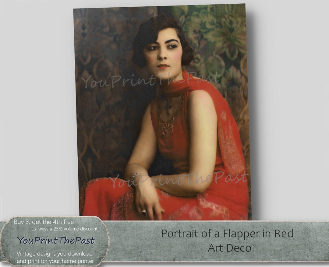 Art Deco Portrait: Flapper in Red. 8.5x11" for Home Printing and ...