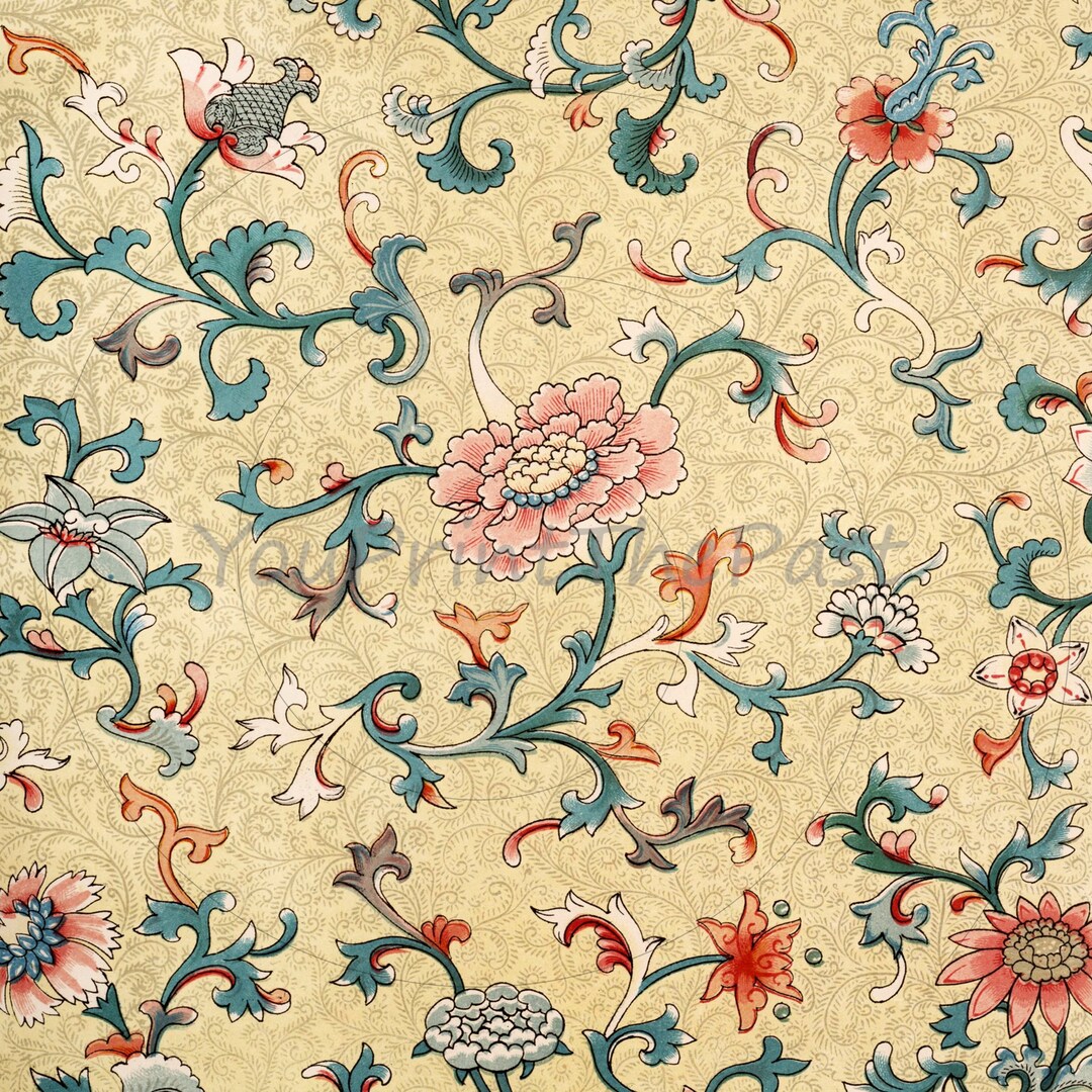 Antique Floral Digital Paper. Printable Chinoserie. 3-size Vintage ...