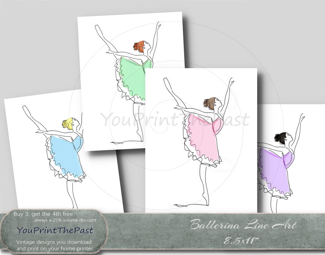 Ballerina Digital Line Art. 8.5x11" Decorative Paper. Modern Classic ...