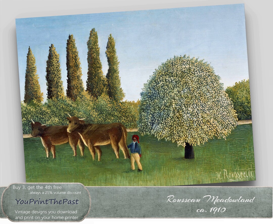 Vintage Rousseau Painting to Print. Classic Oil Painting "meadowland ...