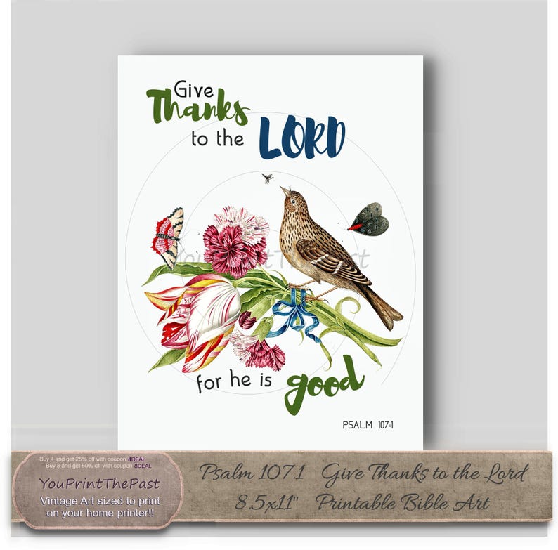 Bible Verse Printable Art Psalm 107:1. Give Thanks. 8.5x11" for Home ...