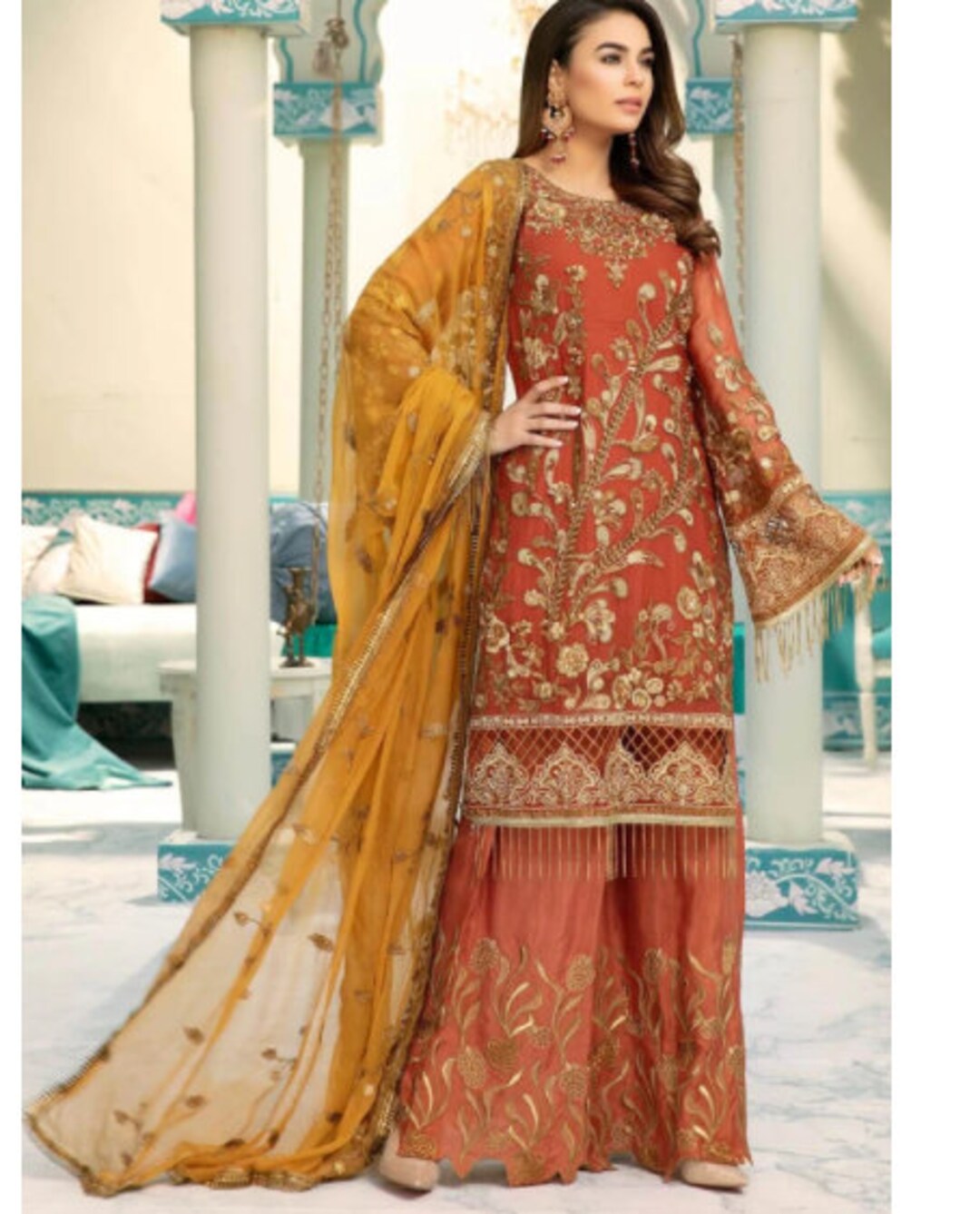 Pakistani Designer Wear Indian Pakistani Wedding Dress Flared Palazzo ...
