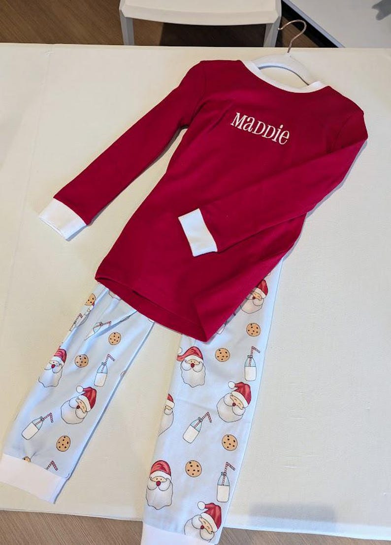 Personalized KID Christmas Pajamas: Embroidered Cotton Santa Jammies ...
