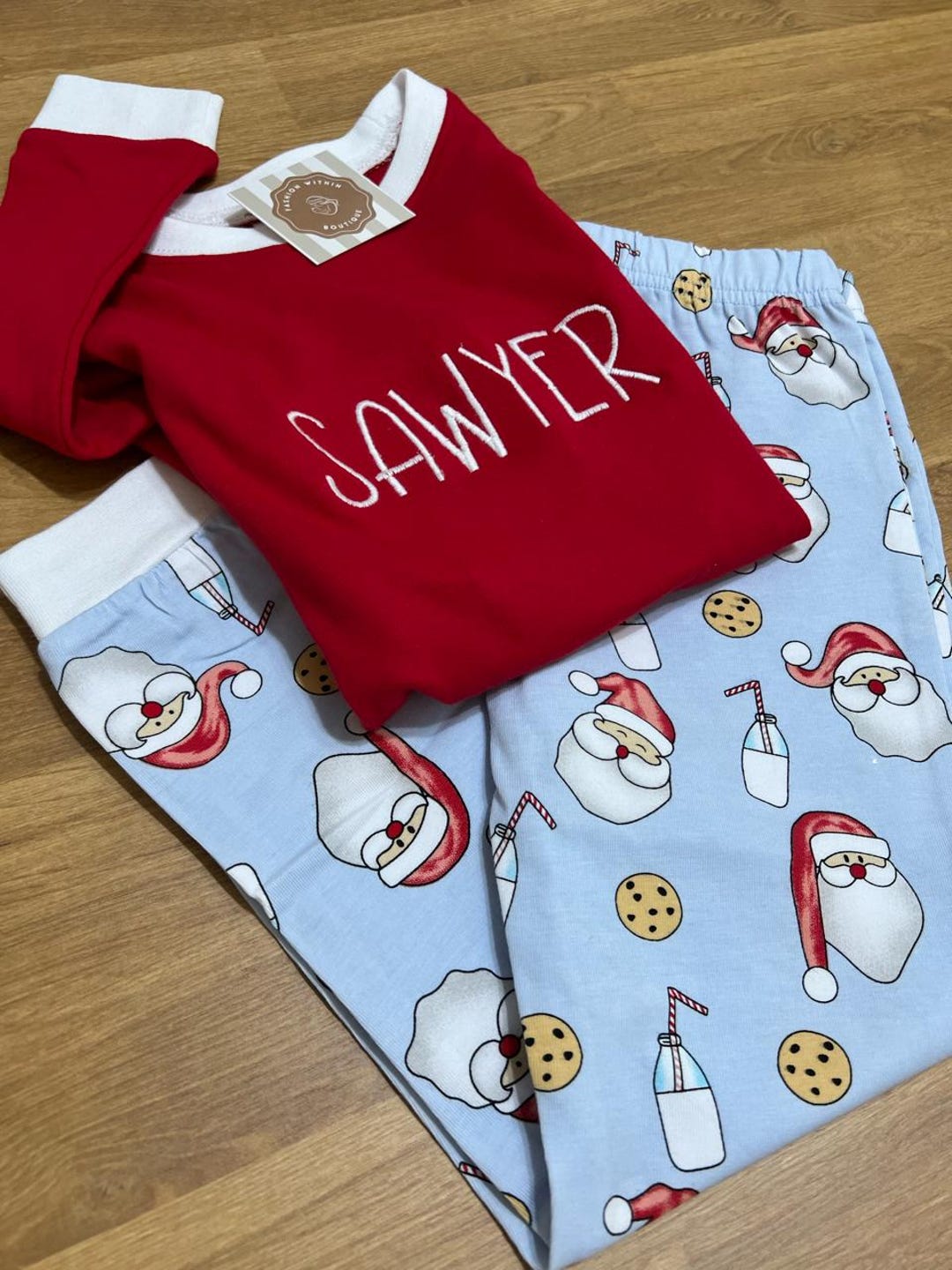 Personalized KID Christmas Pajamas: Embroidered Cotton Santa Jammies ...