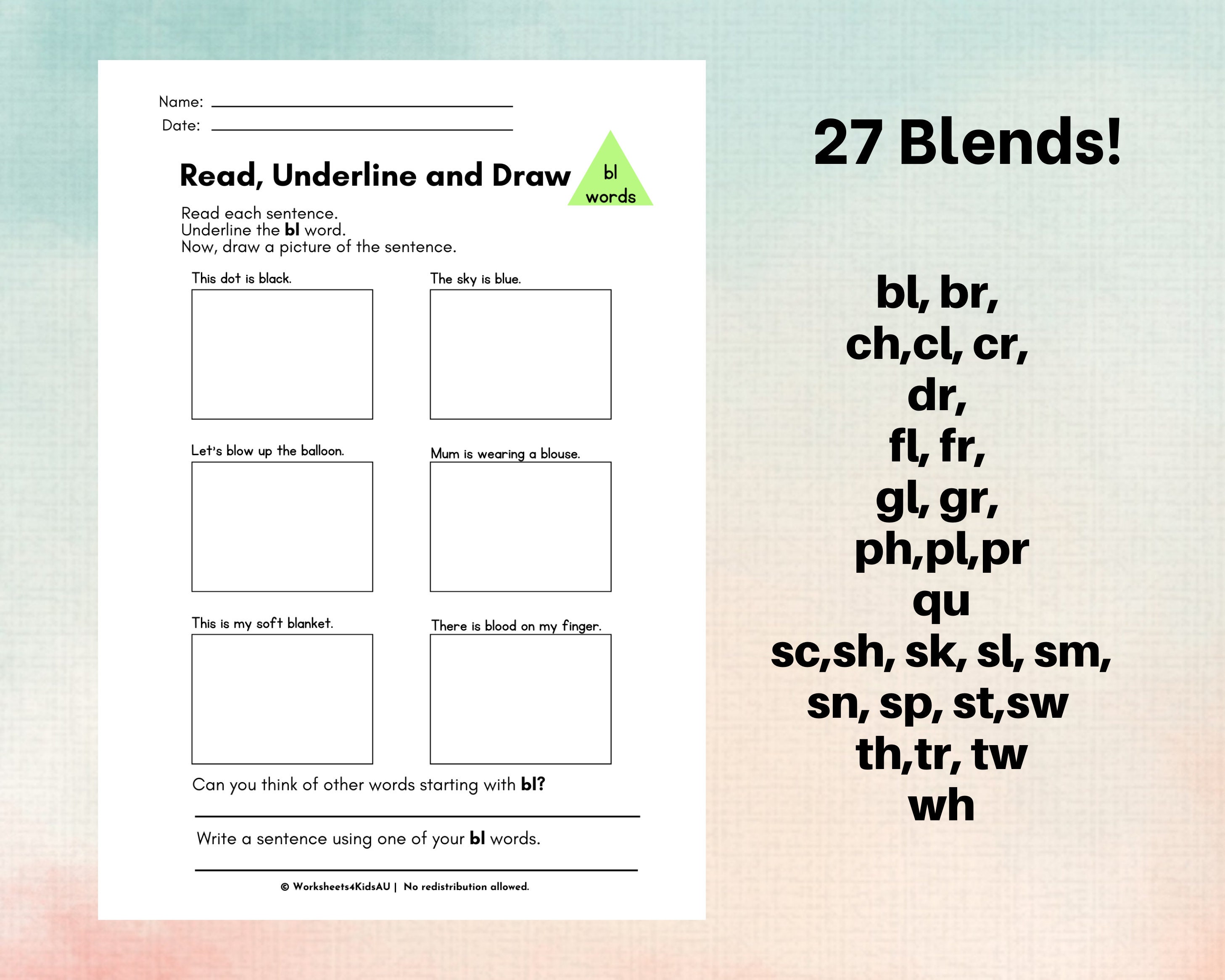 Phonics - 27 Consonant Blends Worksheets - K2 - Grade 2, Teacher Aid ...