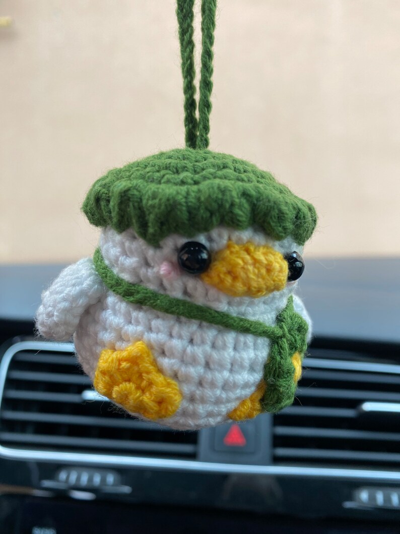 Cute Car Mirror Hanging Charm, Crochet Cheering Duck Car Accessory for ...