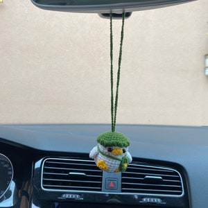 Cute Car Mirror Hanging Charm, Crochet Cheering Duck Car Accessory for ...