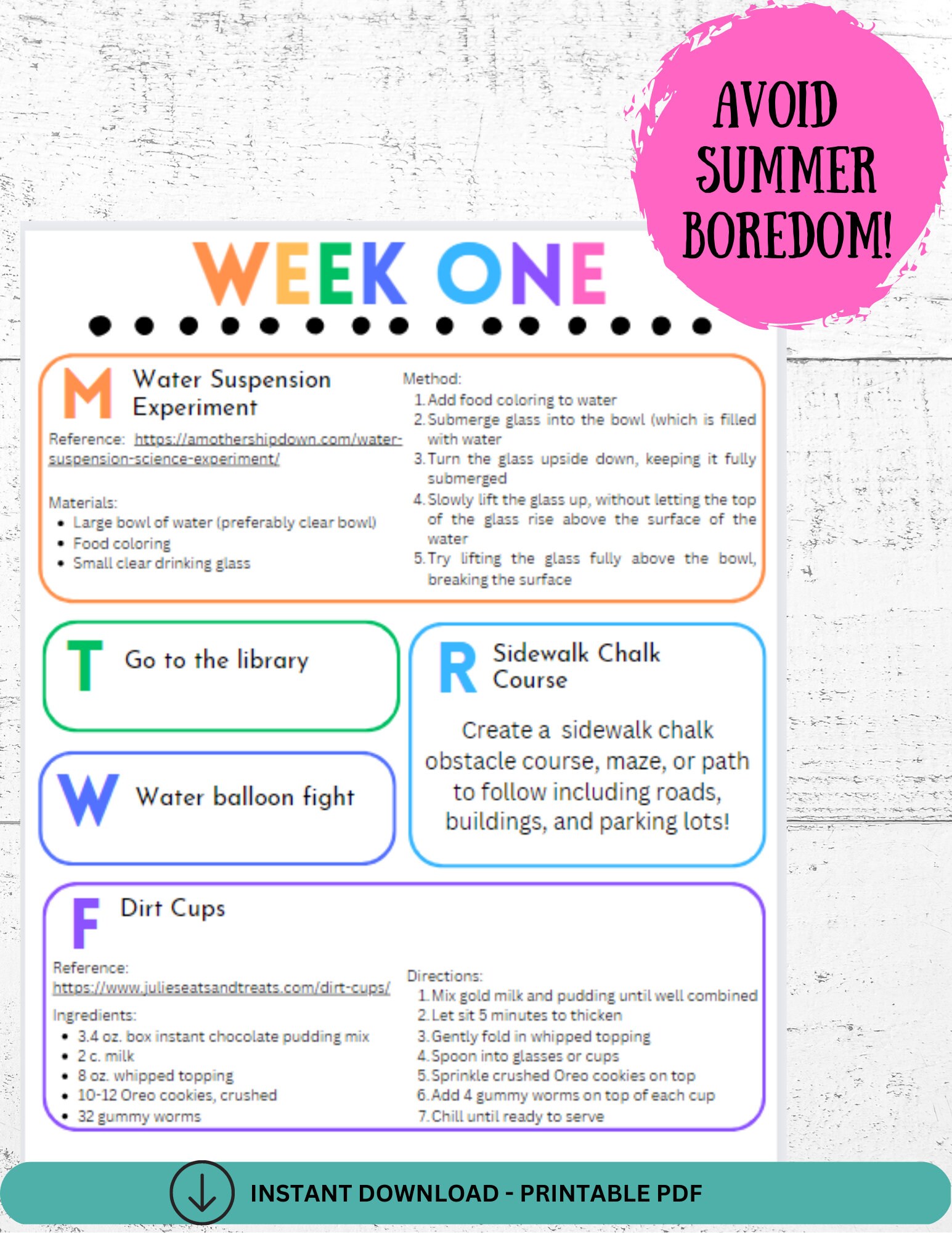 12-week Summer Activity Planner With Daily Activities Planned Out ...