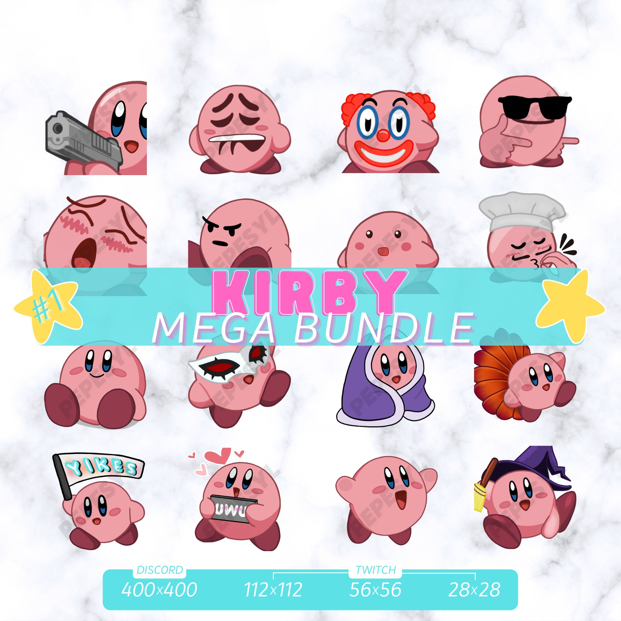 Kirby MEGA Emote Bundle - 16 Emotes - Discord - Twitch - TÉLÉCHARGEMENT ...