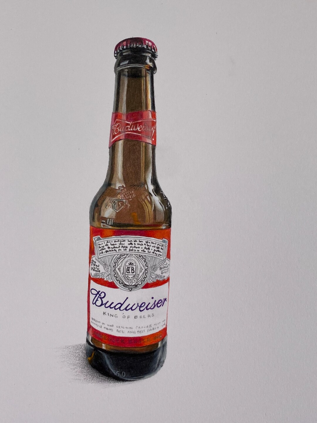 Original Budweiser Beer Bottle Drawing | Realistic Colored Pencil Art ...