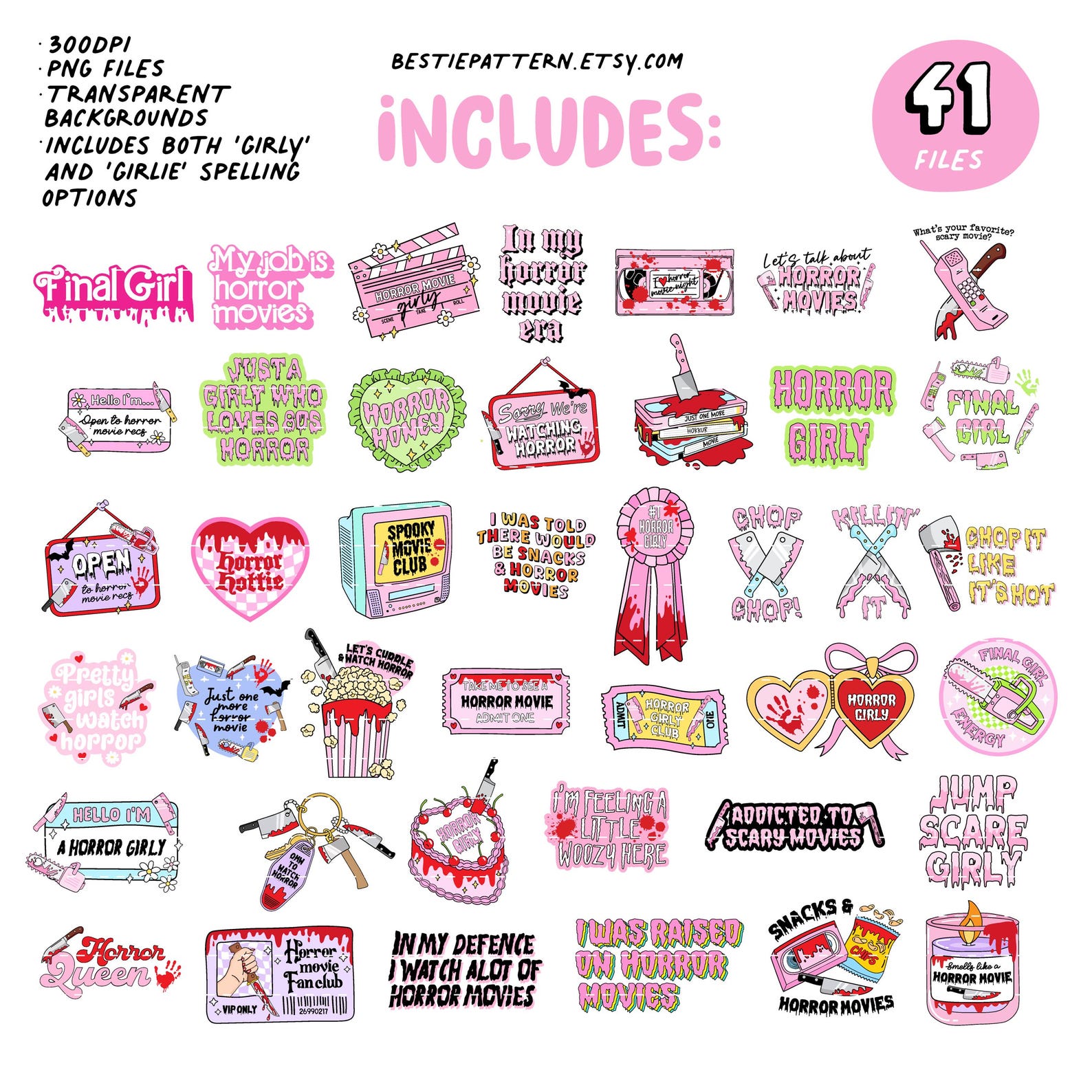 Horror Girl PNG Bundle Horror Movie Girlie Sticker Sublimation Horror ...
