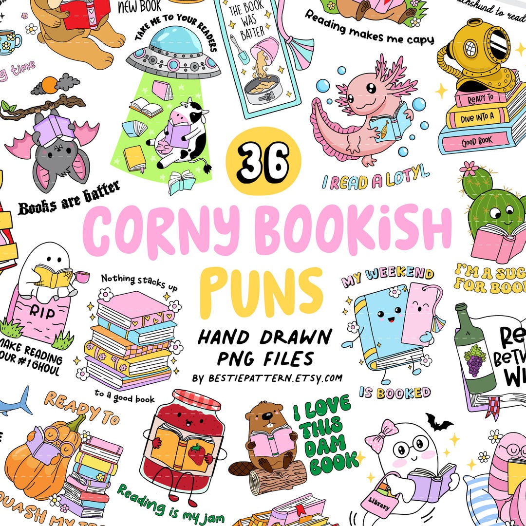 Bookish Puns PNG Bundle Book Puns Sublimation Clipart Files Funny ...